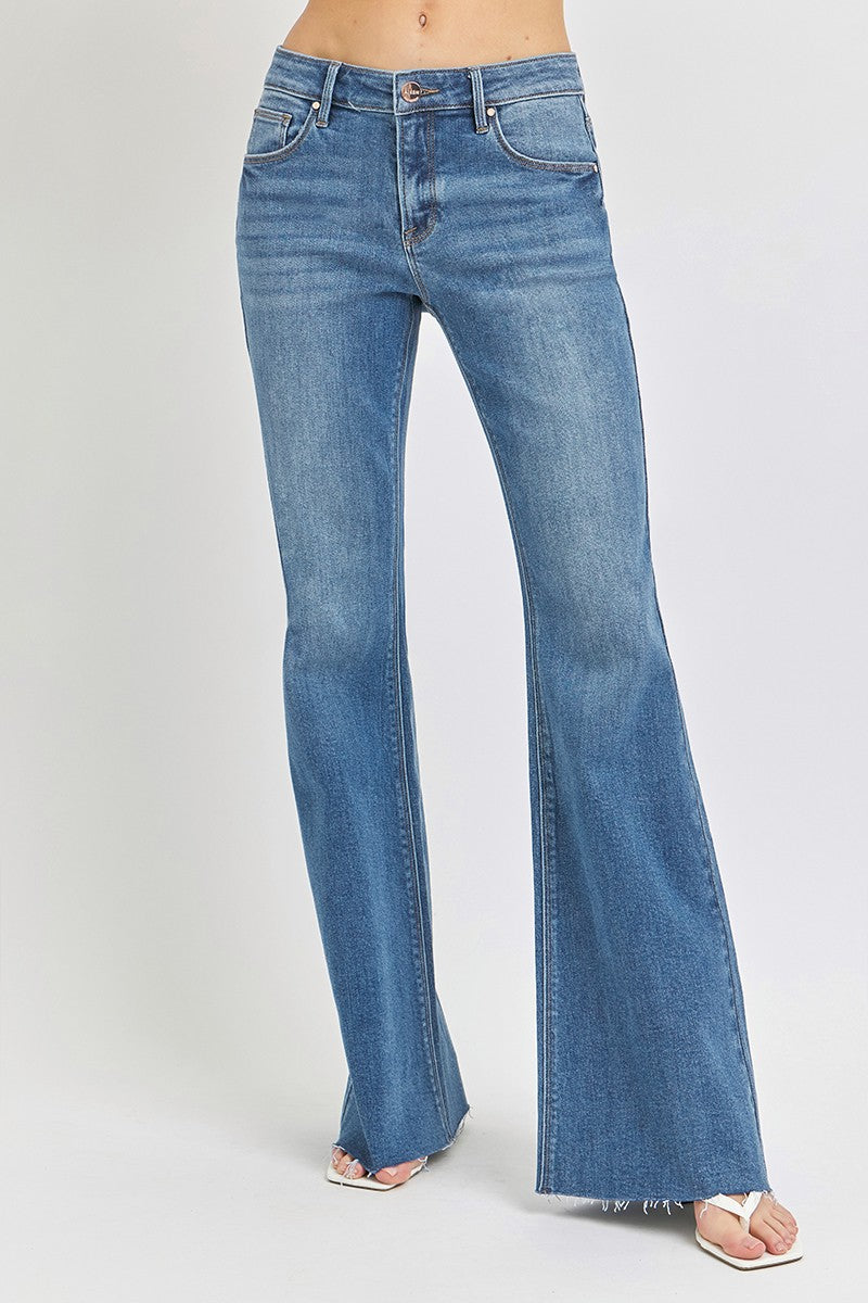 Mid Rise Flare Raw Cut Jeans – KC Outfitter